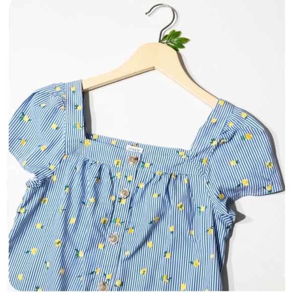 J. Crew Factory | Tops | Jcrew Womens Lemon Print Blue White Striped ...